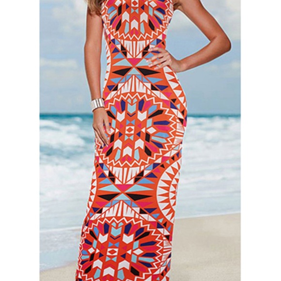 Dresses | Aztec Style Printed Design Maxi Dress | Poshmark